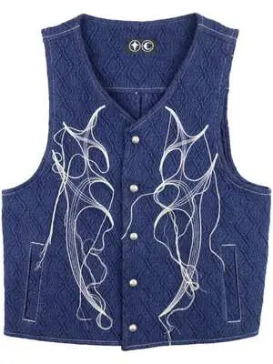 THUG CLUB Embroidered Denim Vest