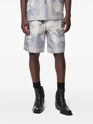 Versace Barocco Sea Print Silk Shorts - Grey