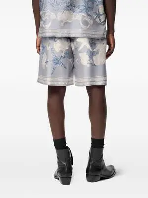 Versace Barocco Sea Print Silk Shorts - Grey