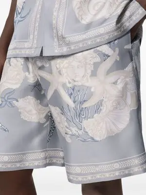Versace Barocco Sea Print Silk Shorts - Grey
