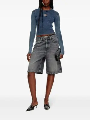 DIESEL® Rib-knitted Cotton Top With Oval D Logo Plaque And Chest Cut-out