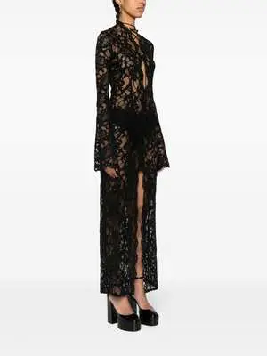 navy lace tiered dress Karen Kane Women's Blouson Sleeve Embroidered Lace Trim Tiered Dress, Large, L, Navy, Floral, 100% Polyester main image 0