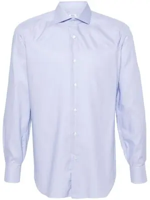 BARBA NAPOLI Jacquard Cotton Shirt - Blue