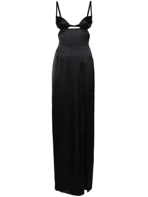 Nensi Dojaka Double Petal Satin Long Dress - Black | Editorialist