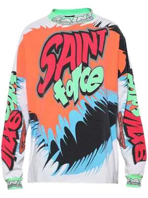 SAINT MXXXXXX Saint Racing Graphic-print Long-sleeve T-shirt - White