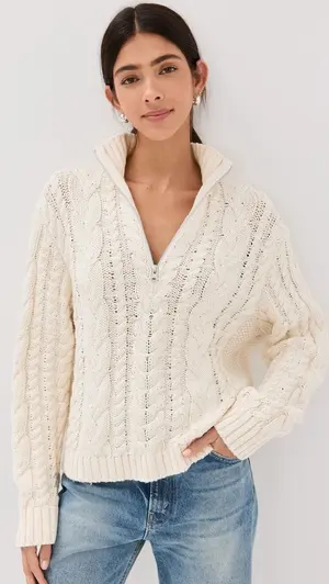 Jenni Kayne Cotton Cable Knit Half Zip Pullover