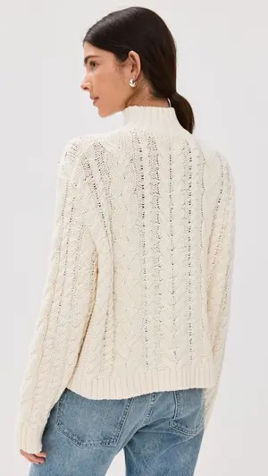 Jenni Kayne Cotton Cable Knit Half Zip Pullover