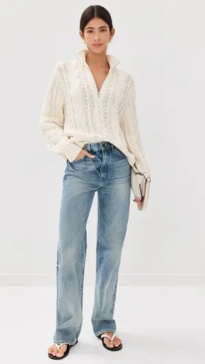 Jenni Kayne Cotton Cable Knit Half Zip Pullover
