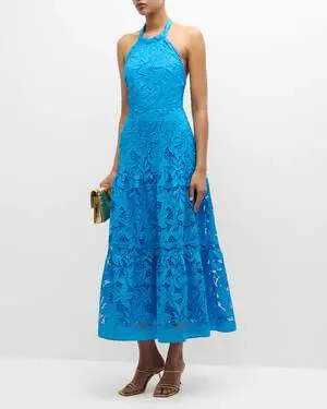 Milly Hayden Sequin-Embellished Lace Midi Dress - Blue | Editorialist