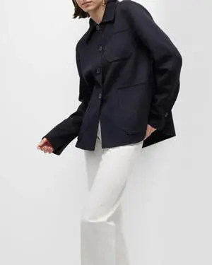 JIL SANDER Brushed Cashmere-blend Shirt Jacket - Navy