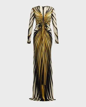 Roberto Cavalli Roberto Cavalli Long Printed Knot-Front Gown Giallo Sen C