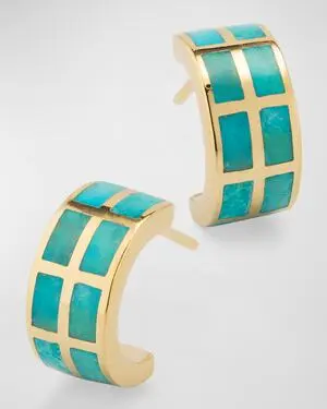 JAN LESLIE Jan Leslie Dash Rectangle Gemstone Huggie Earrings Turquoise