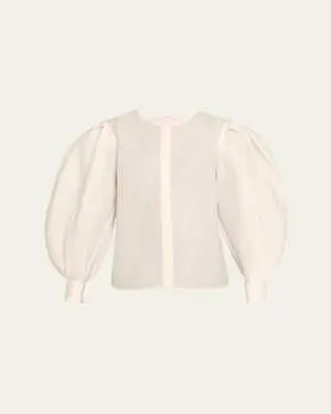 Carolina Herrera Puff Sleeve Button-Front Top - White