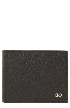 FERRAGAMO Double Gancio Leather Bifold Wallet - Nero Nero