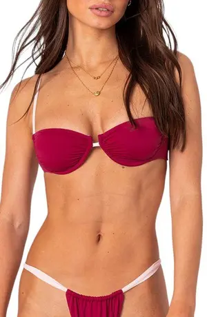 EDIKTED Leanna Contrast Underwire Bikini Top - Burgundy