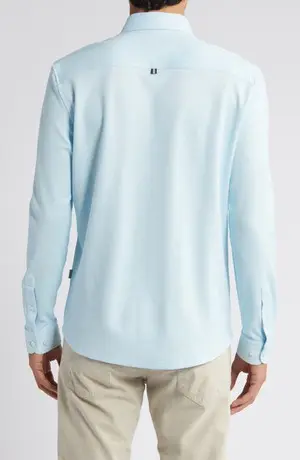 Stone Rose Solid Performance Piqué Button-up Shirt - Lt.blue