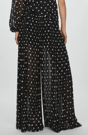Mango Adela Polka Dot Pleated Chiffon Palazzo Pants