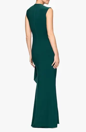 Betsy & Adam Ruched Sleeveless Gown - Forest
