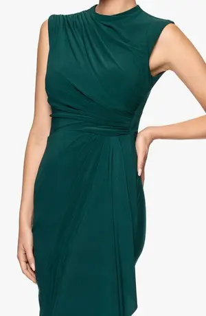 Betsy & Adam Ruched Sleeveless Gown - Forest