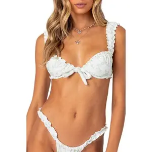 EDIKTED Scrunched Floral Underwire Bikini Top - White