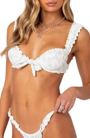 EDIKTED Scrunched Floral Underwire Bikini Top - White