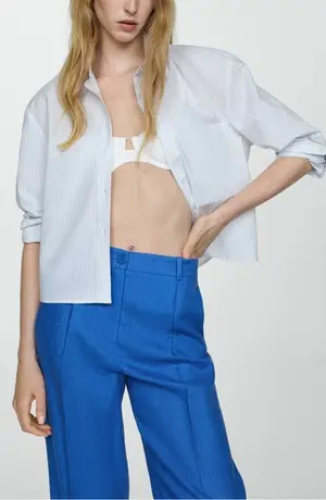 Mango Brunoli Linen Straight Leg Ankle Pants
