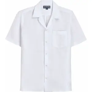 Vilebrequin Solid Linen Bowling Shirt Blanc