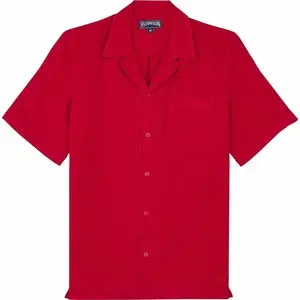 Vilebrequin Linen Solid Bowling Shirt Moulin Rouge