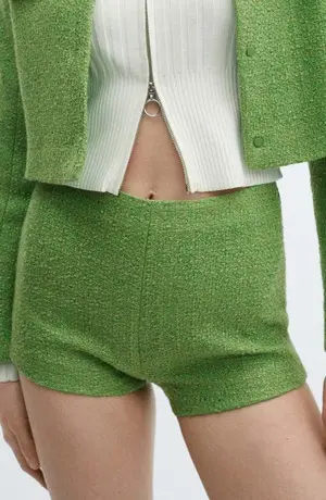 Mango Napoles Tweed Shorts - Green