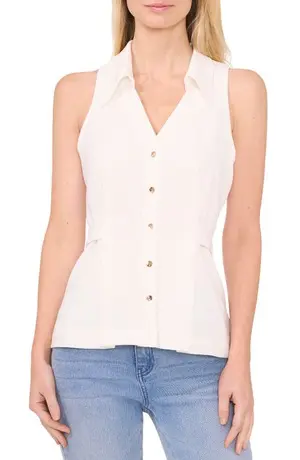 CECE DUPRAZ Collared Button-Up Tank Top New Ivory