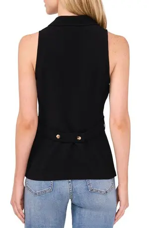 CECE DUPRAZ Collared Button-up Tank Top - Rich Black
