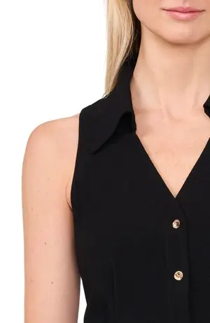 CECE DUPRAZ Collared Button-up Tank Top - Rich Black