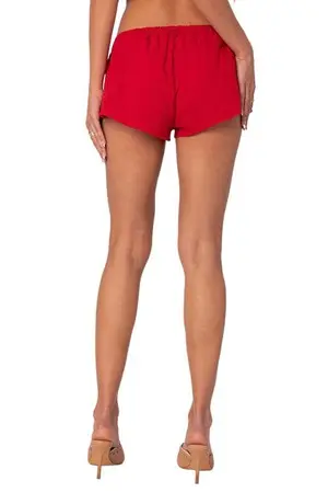 EDIKTED Eyelet Embroidery Cotton Shorts - Red