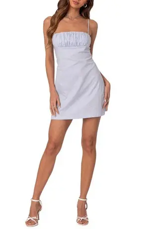 EDIKTED Henrietta Linen Blend Minidress - Light-blue