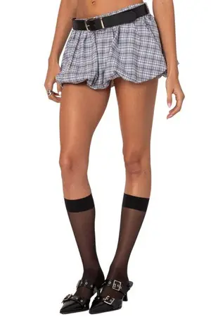 EDIKTED Plaid Bubble Microskort - Blue
