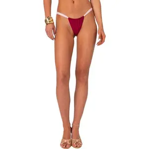 EDIKTED Leanna Contrast String Bikini Bottom - Burgundy