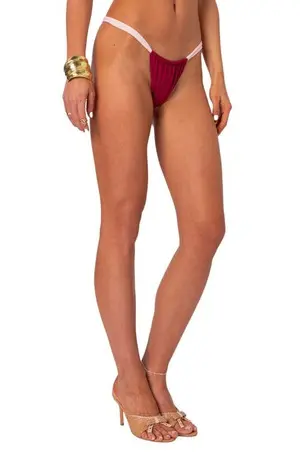 EDIKTED Leanna Contrast String Bikini Bottom - Burgundy
