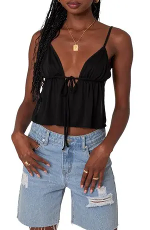EDIKTED Rylee Tie Front Open Back Camisole - Black