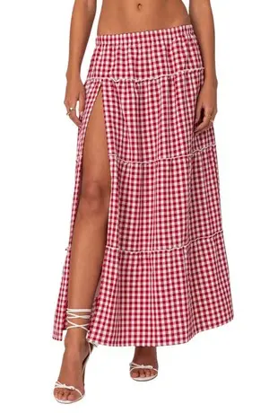 EDIKTED Gingham Maxi Skirt - Red