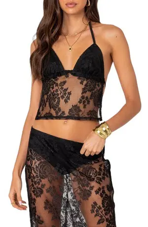 EDIKTED Bess Lace Halter Top - Black