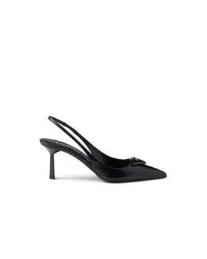 Prada Saffiano Patent Leather Slingback Pumps - Black