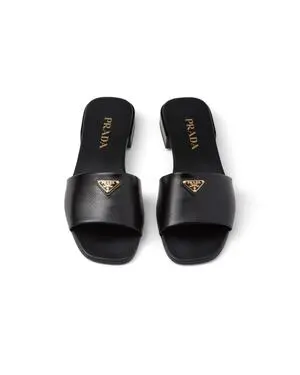 Prada Saffiano Patent Leather Slides - Black