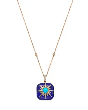 BLOOMINGDALE'S Bloomingdale's Fine Collection Lapis, Turquoise, And Diamond Starburst Pendant Necklace