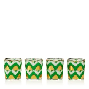 LES-OTTOMANS Ikat Gold Glass, Set Of 4 - Gold/green