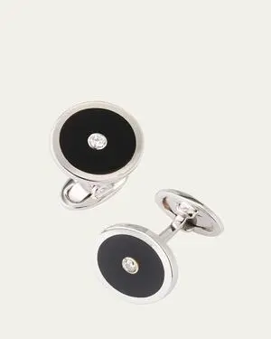 JAN LESLIE Onyx And Diamond Cufflinks - Black
