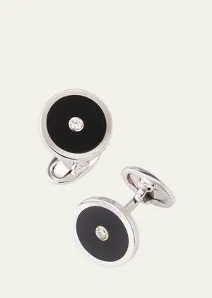 JAN LESLIE Onyx And Diamond Cufflinks