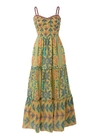 ASH & EDEN Savari Beaded Strap Smocked Tiered Midi Dress
