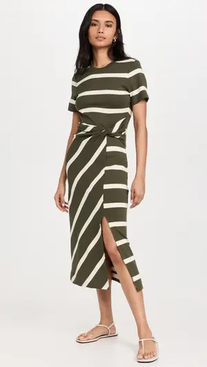Tanya Taylor Striped Cody Dress - Army/cream