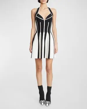Balmain Balmain Backless Knit Halter Mini Dress - Blkwhite