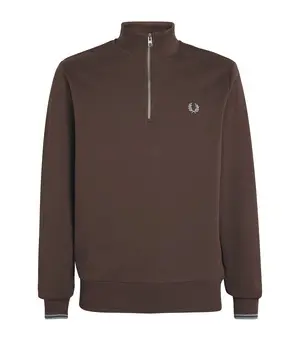 Fred Perry Cotton Quarter-zip Sweatshirt - Brown